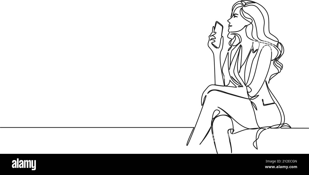 continuous single line drawing of business woman recording voice ...