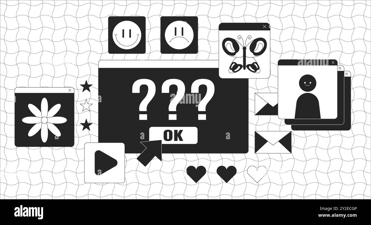 Computer error screen black and white lofi wallpaper Stock Vector Image ...