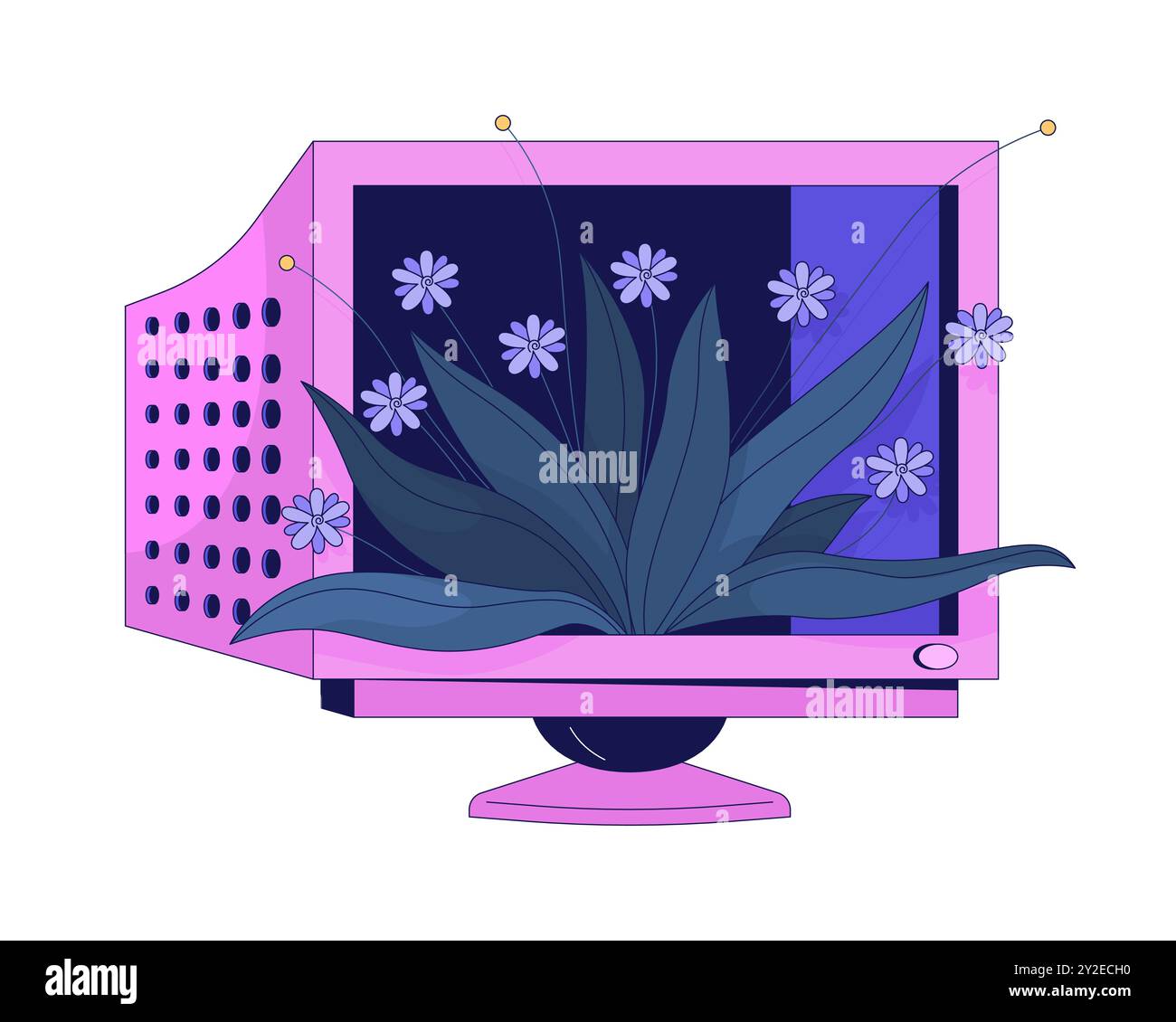 Plants covering computer screen 2D linear illustration concept Stock ... Plants covering computer screen 2D linear illustration concept Stock ...