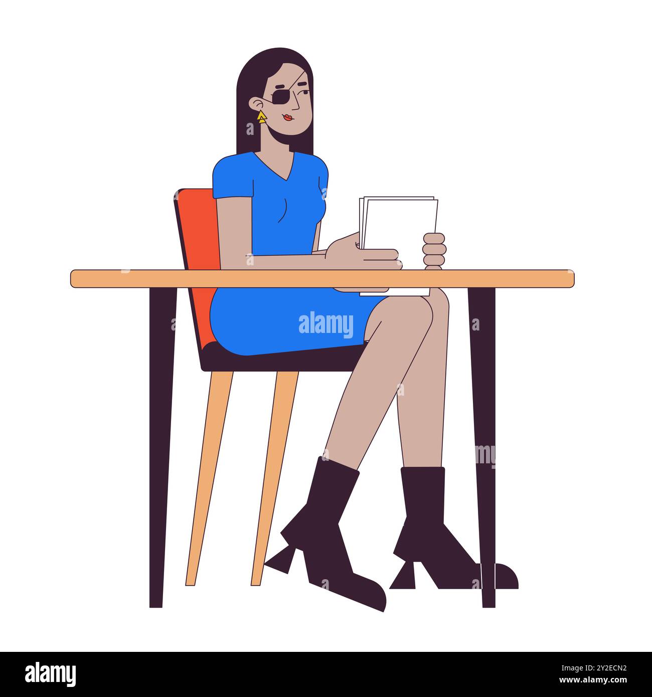 Arab woman with eye patch in office 2D linear cartoon character Stock ...