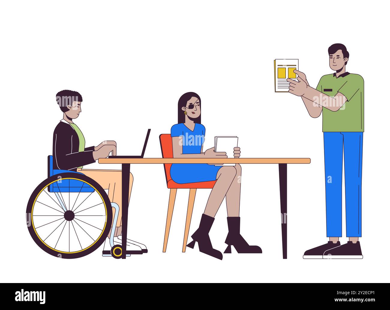 Diverse colleagues in office 2D linear cartoon characters Stock Vector ...