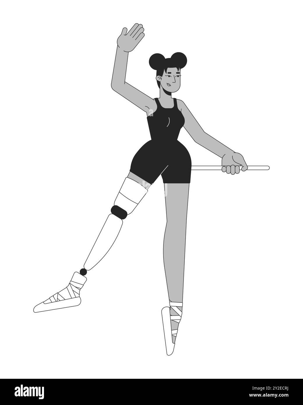 Black ballerina with leg prosthesis black and white 2D line cartoon character Stock Vector Image ...