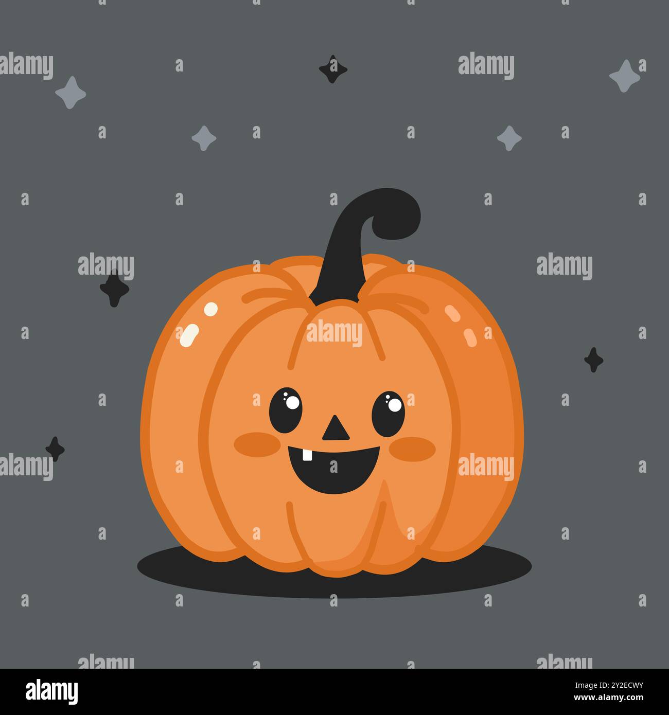 Orange vector illustration of a pumpkin with a tail and with a cute ...
