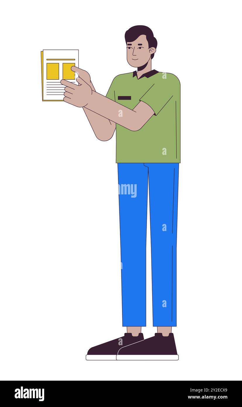 Indian man showing papers 2D linear cartoon character Stock Vector ...