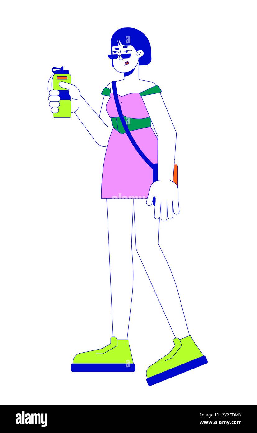Sulking japanese woman holding bottle 2D linear cartoon character Stock ...