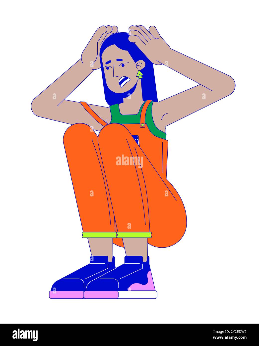 Stressed arab woman covering head 2D linear cartoon character Stock ...