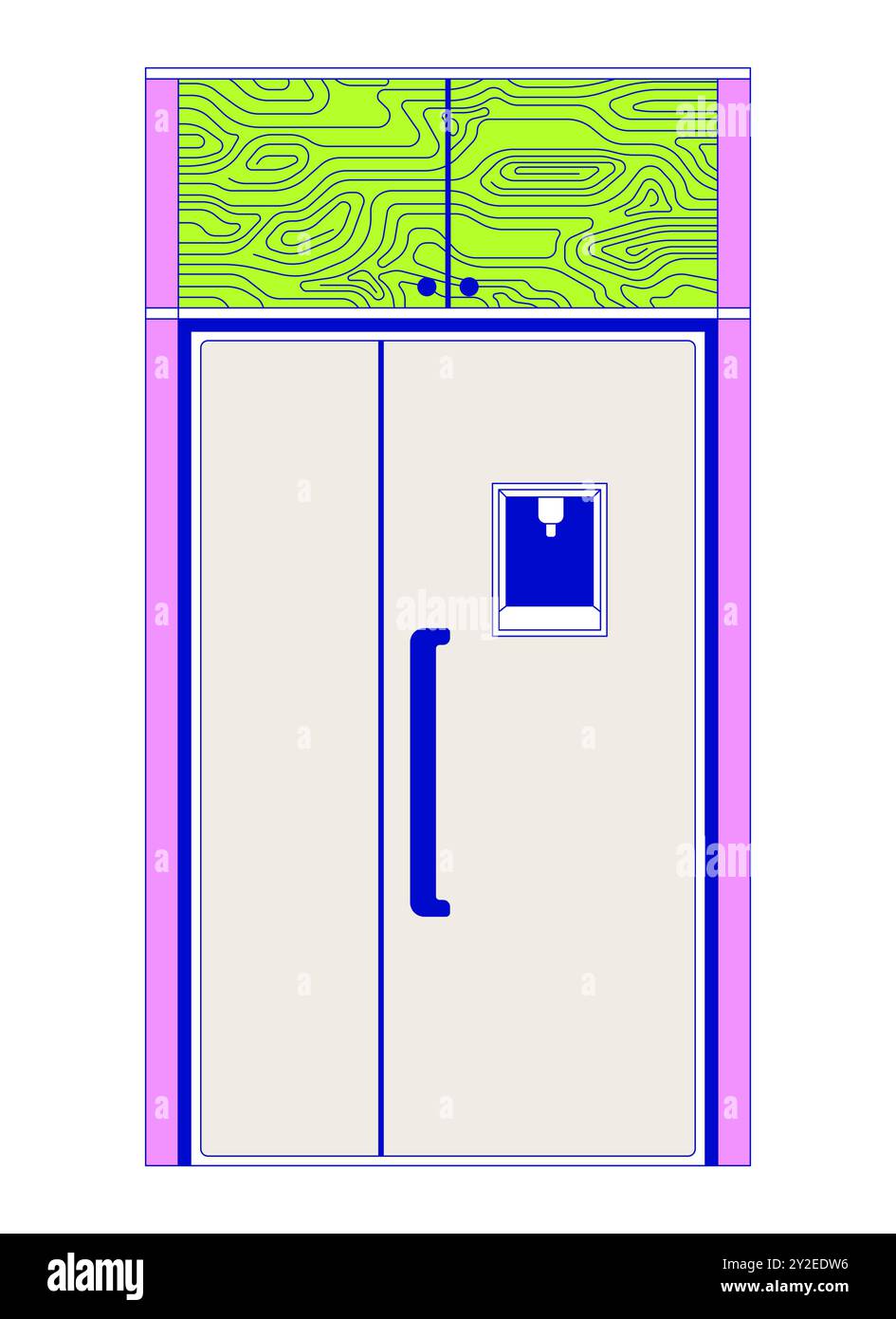 Domestic fridge with cabinets 2D linear cartoon objects Stock Vector ...