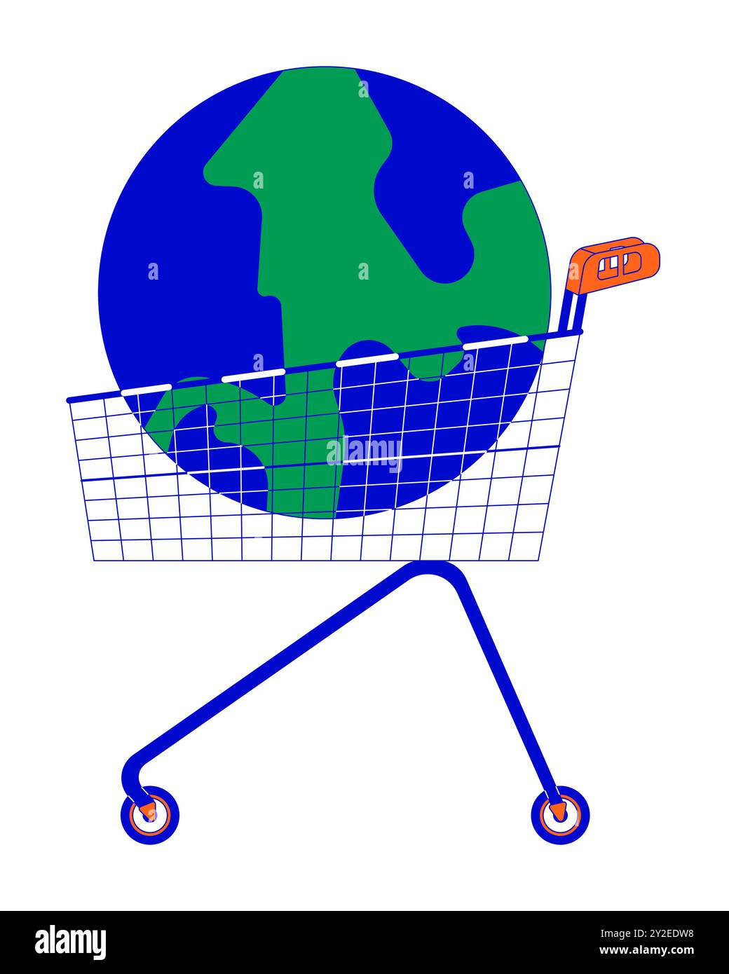 Earth Globe In Shopping Cart 2d Linear Cartoon Objects Stock Vector Image And Art Alamy