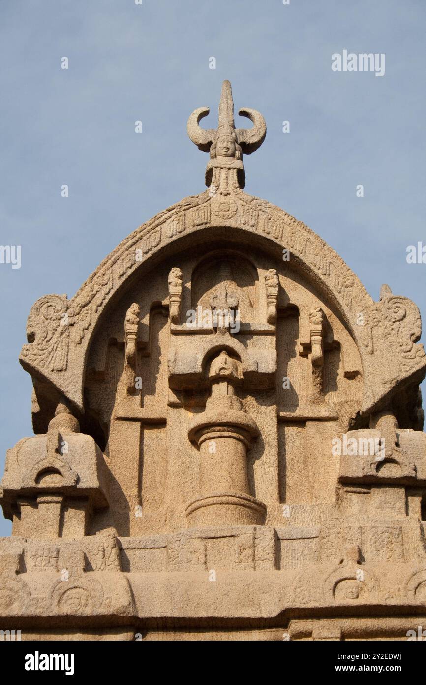 Monolithic rock carving, Temple (detail); Pancha Ratha Complex, Tamil ...