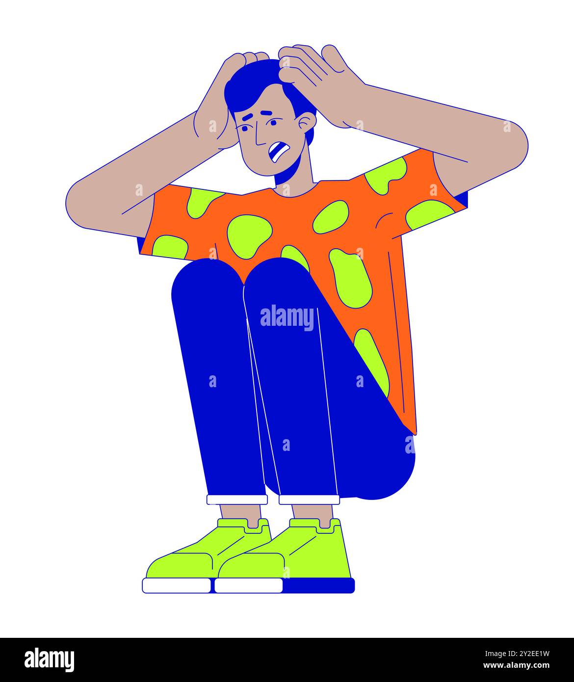 Scared indian man squeezing head 2D linear cartoon character Stock ...