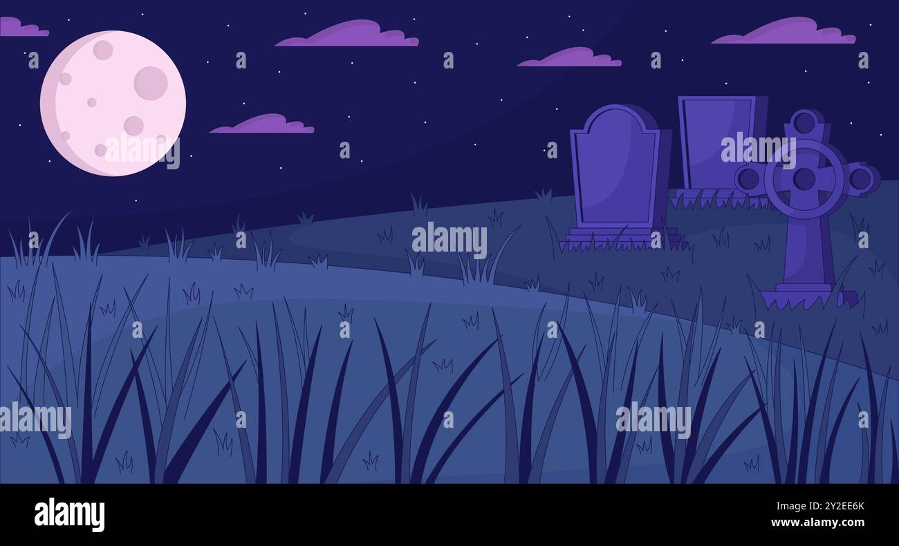 Old cemetery at full moon 2D cartoon background Stock Vector Image ...