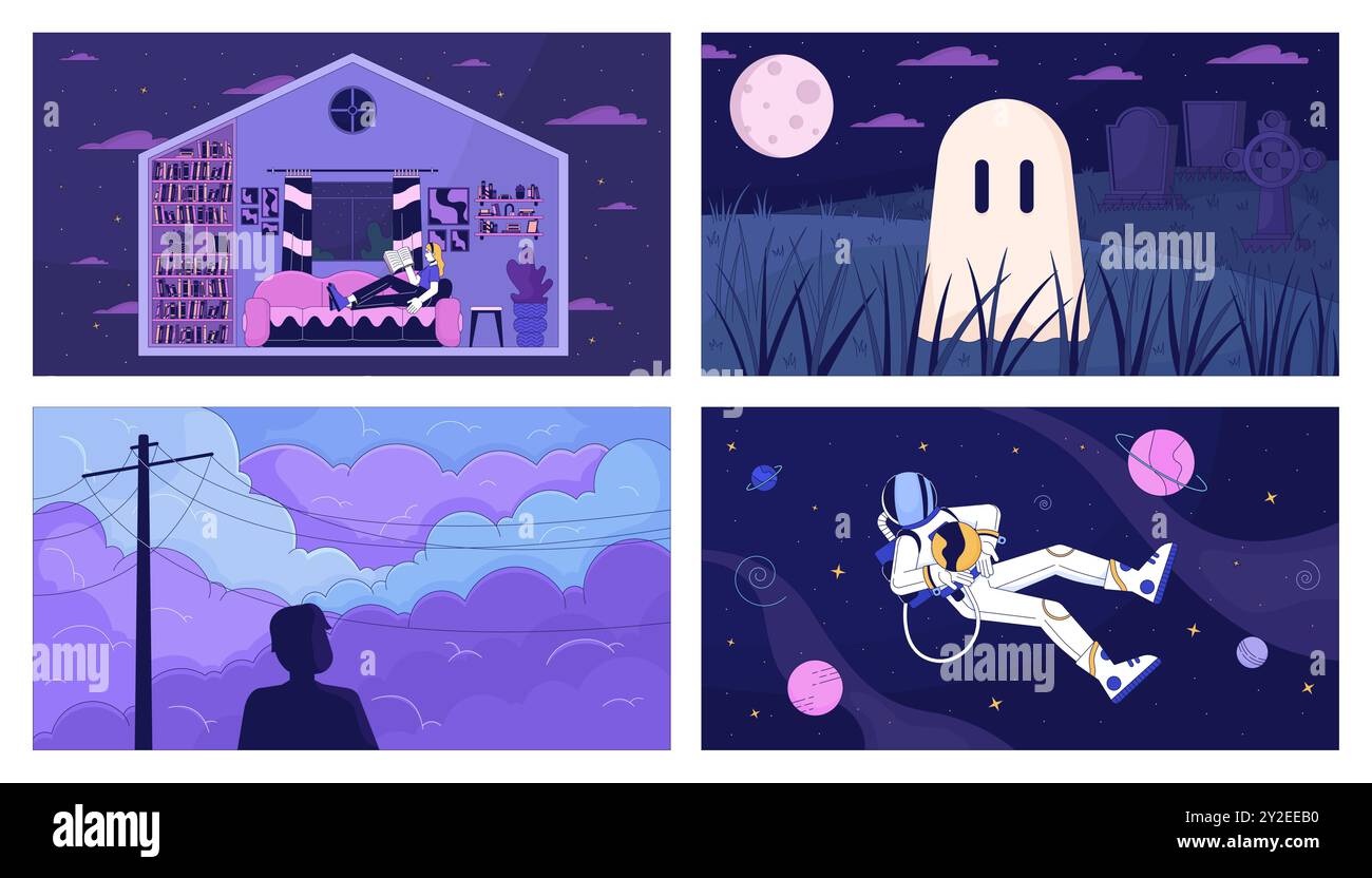 Relaxing scenes lofi wallpaper set Stock Vector Image & Art - Alamy