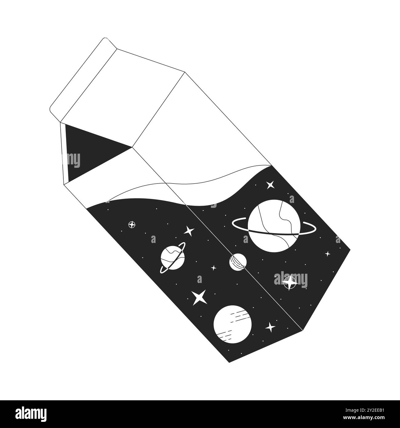 Transparent pack with space milk black and white 2D line cartoon object ...