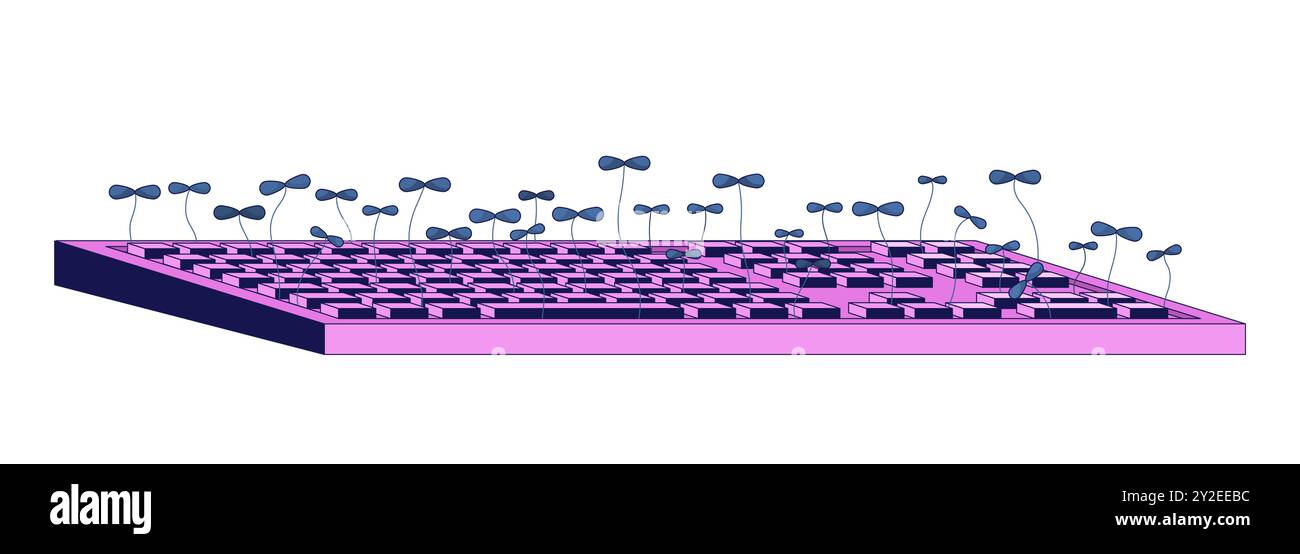 Computer keyboard with plant sprouts 2D linear illustration concept ...