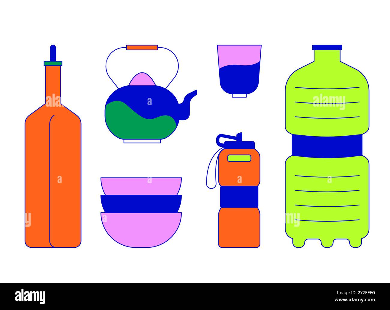 Containers for liquid 2D linear cartoon objects set Stock Vector Image ...