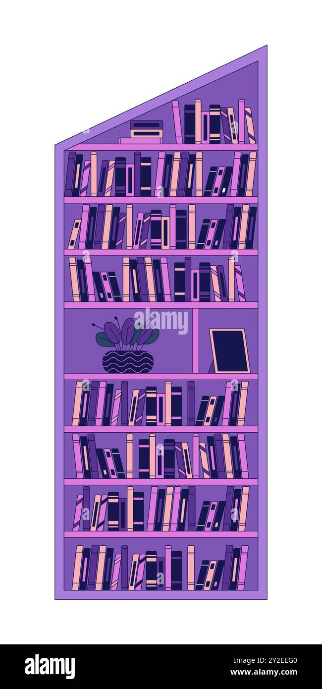 Bookcase for slanted ceiling 2D linear cartoon object Stock Vector ...
