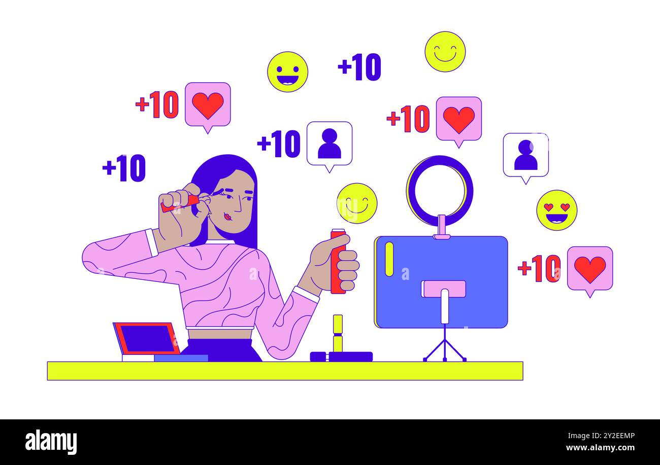 Makeup artist influencer 2D linear illustration concept Stock Vector ...