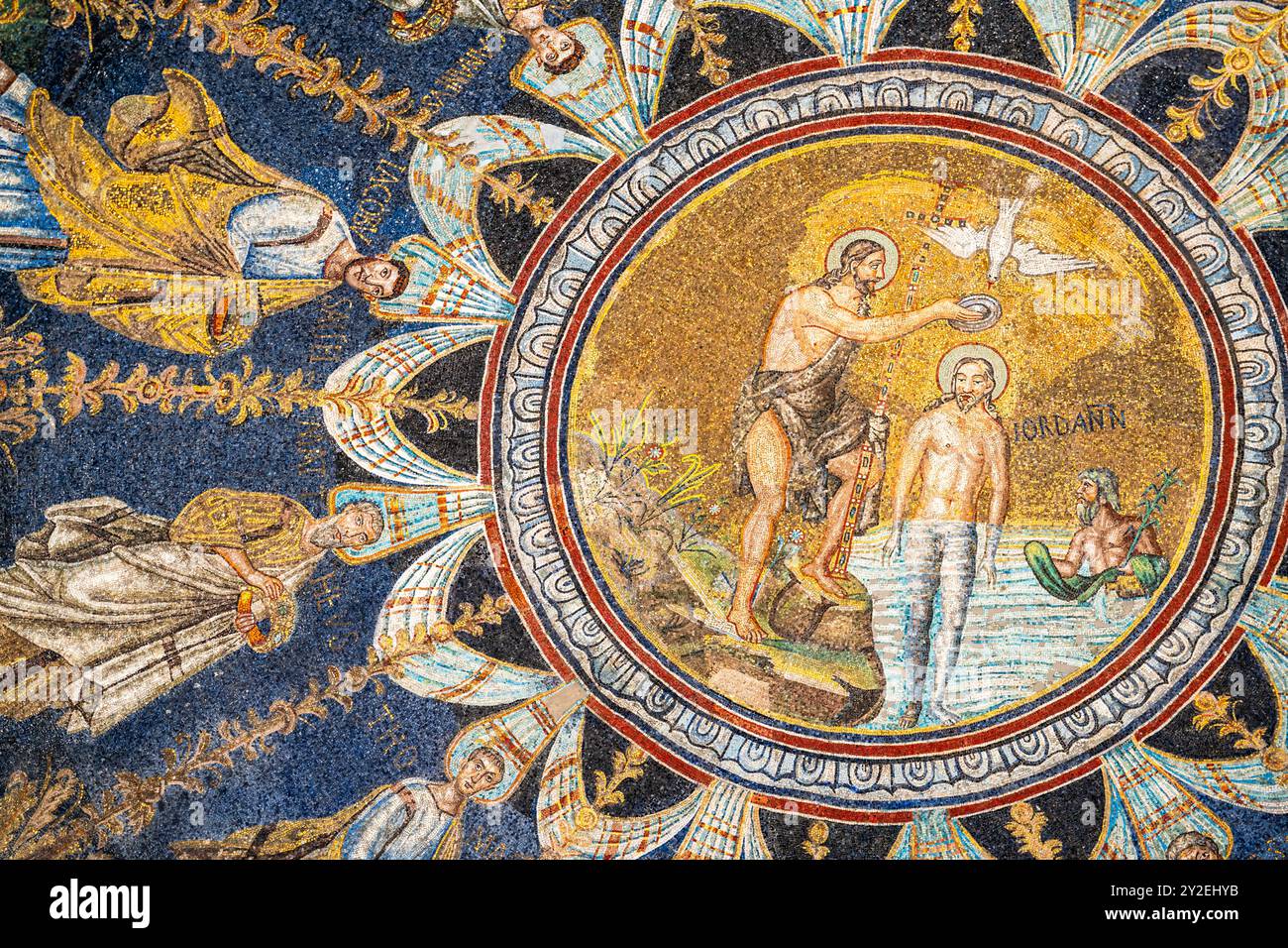 Close-up on colorful mosaic decorating the dome ceiling of Basilica in ...