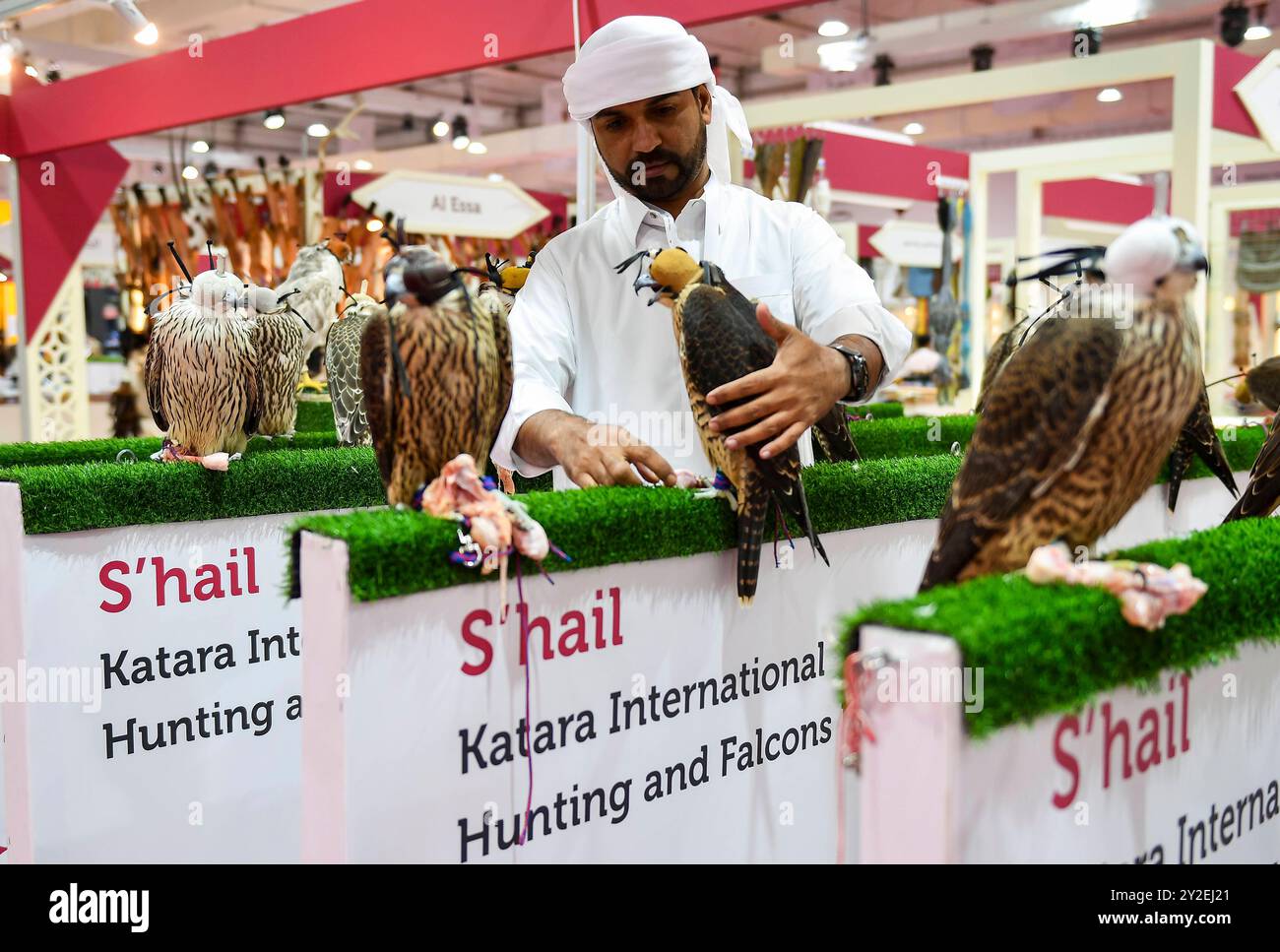 INTERNATIONAL HUNTING AND FALCONS EXHIBITION IN DOHA Visitors observe ...