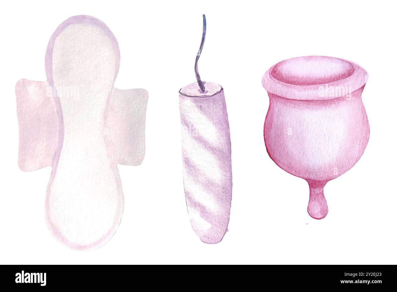 A period pad, menstrual cup, tampon watercolor set isolated on white ...
