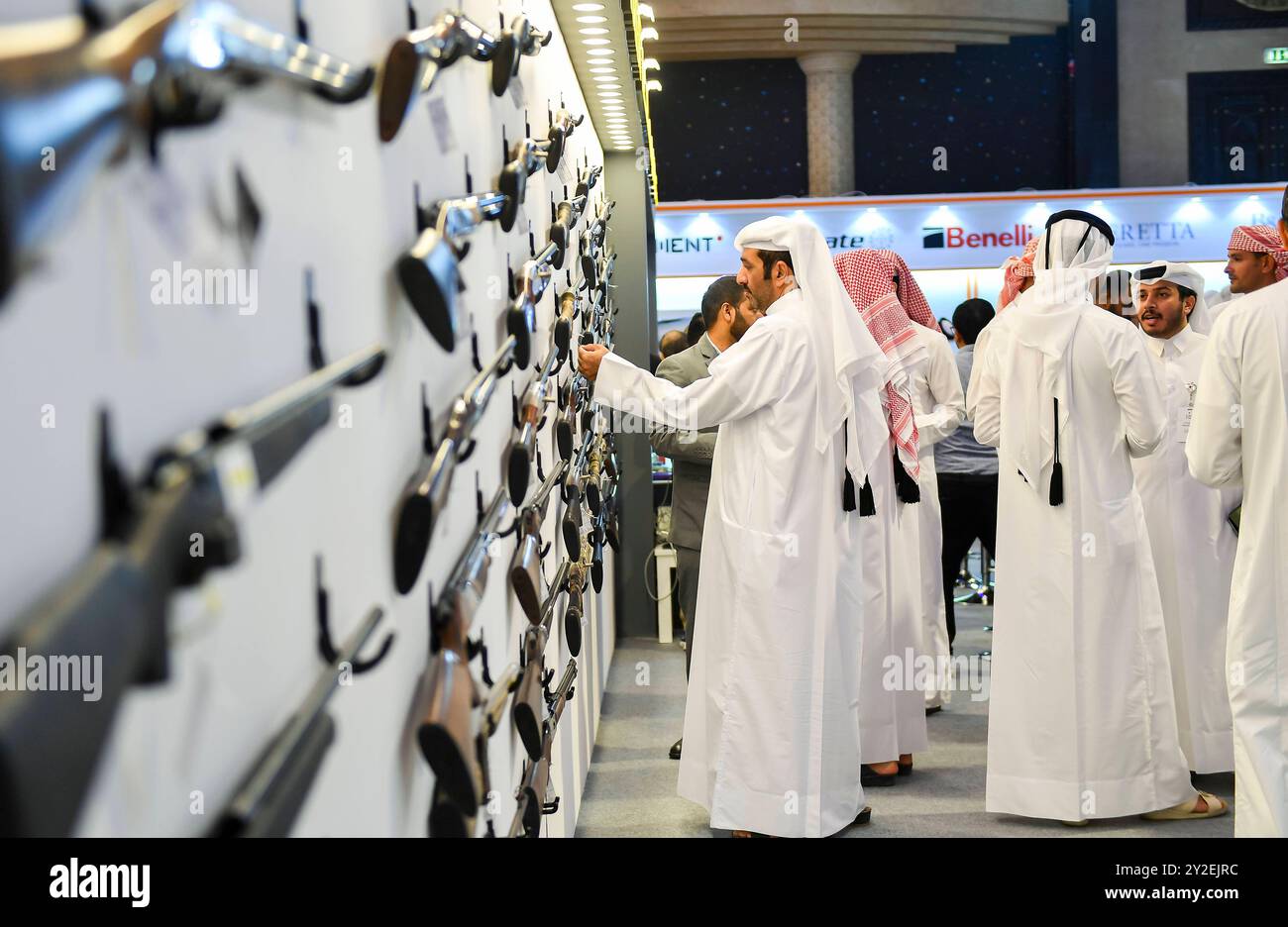 INTERNATIONAL HUNTING AND FALCONS EXHIBITION IN DOHA People check a ...