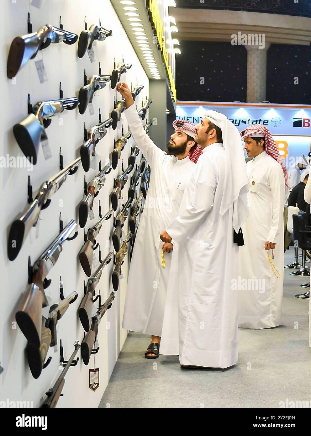 INTERNATIONAL HUNTING AND FALCONS EXHIBITION IN DOHA People check a ...
