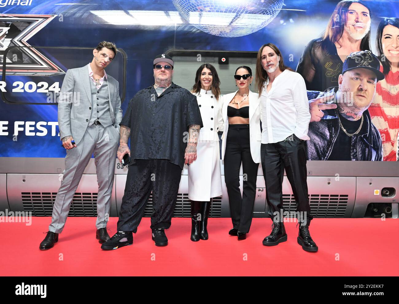 Milan, Italy X Factor 2024 photocall with Giorgia presenter, Achille ...