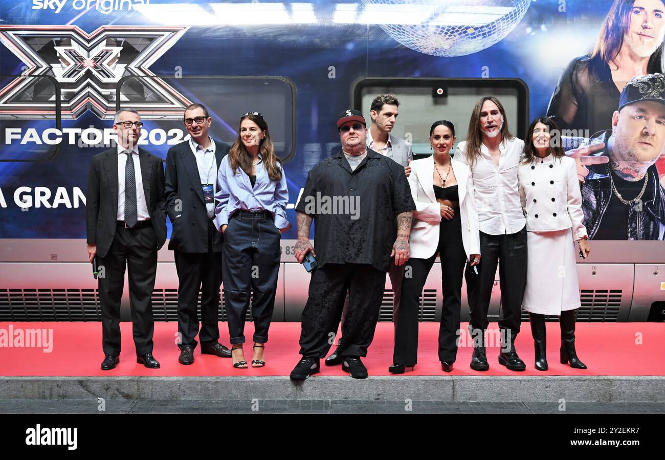 Milan, Italy X Factor 2024 photocall with Giorgia presenter, Achille ...