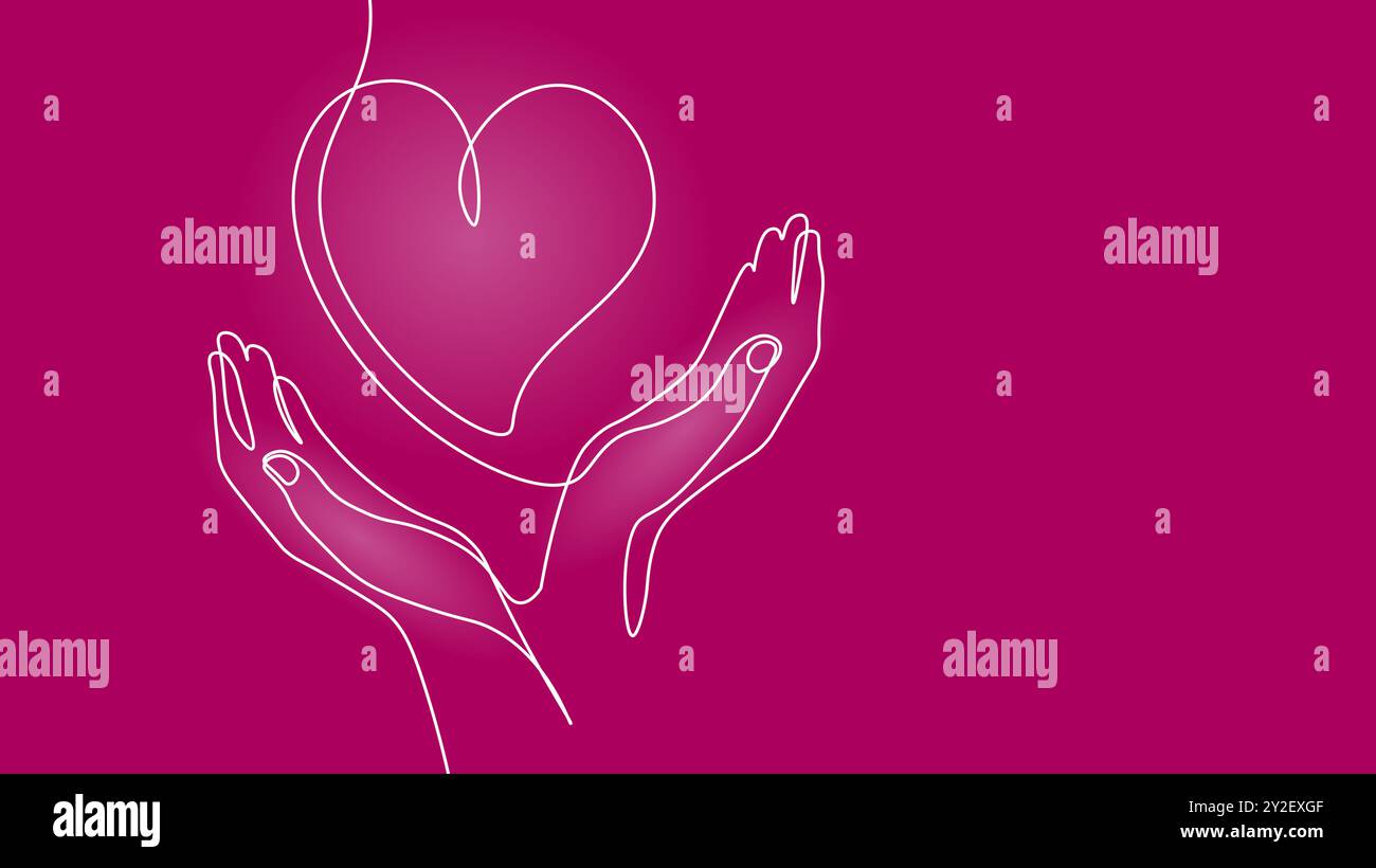 Fundraising giving heart symbol money hand. Continuous one line draw ...