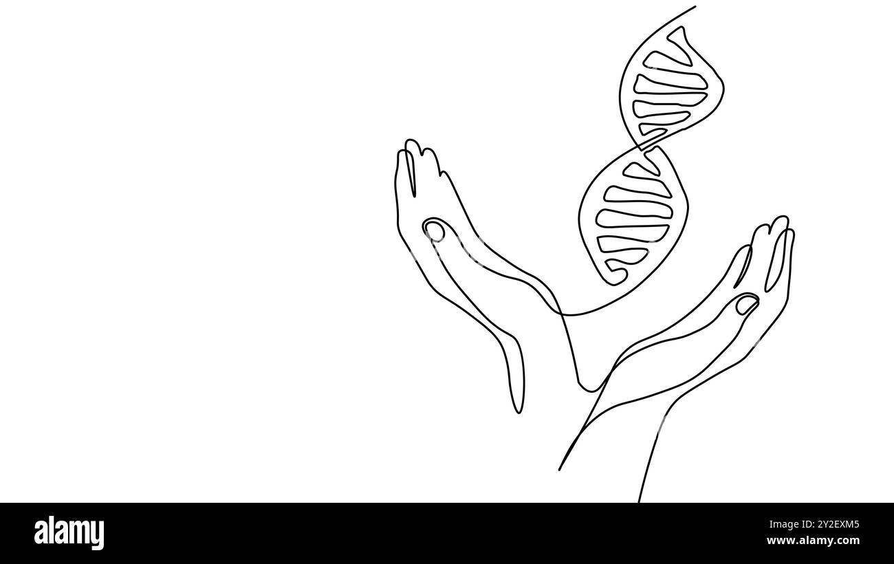 One line continuous DNA code helix symbol concept. Silhouette of ...
