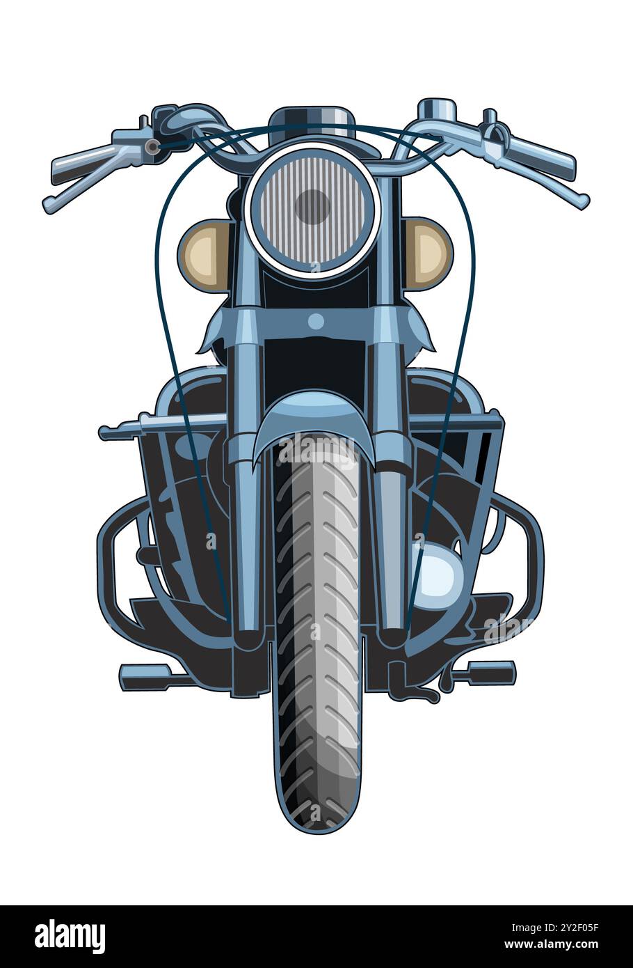 Classic motorcycle front view as an illustration for design elements ...