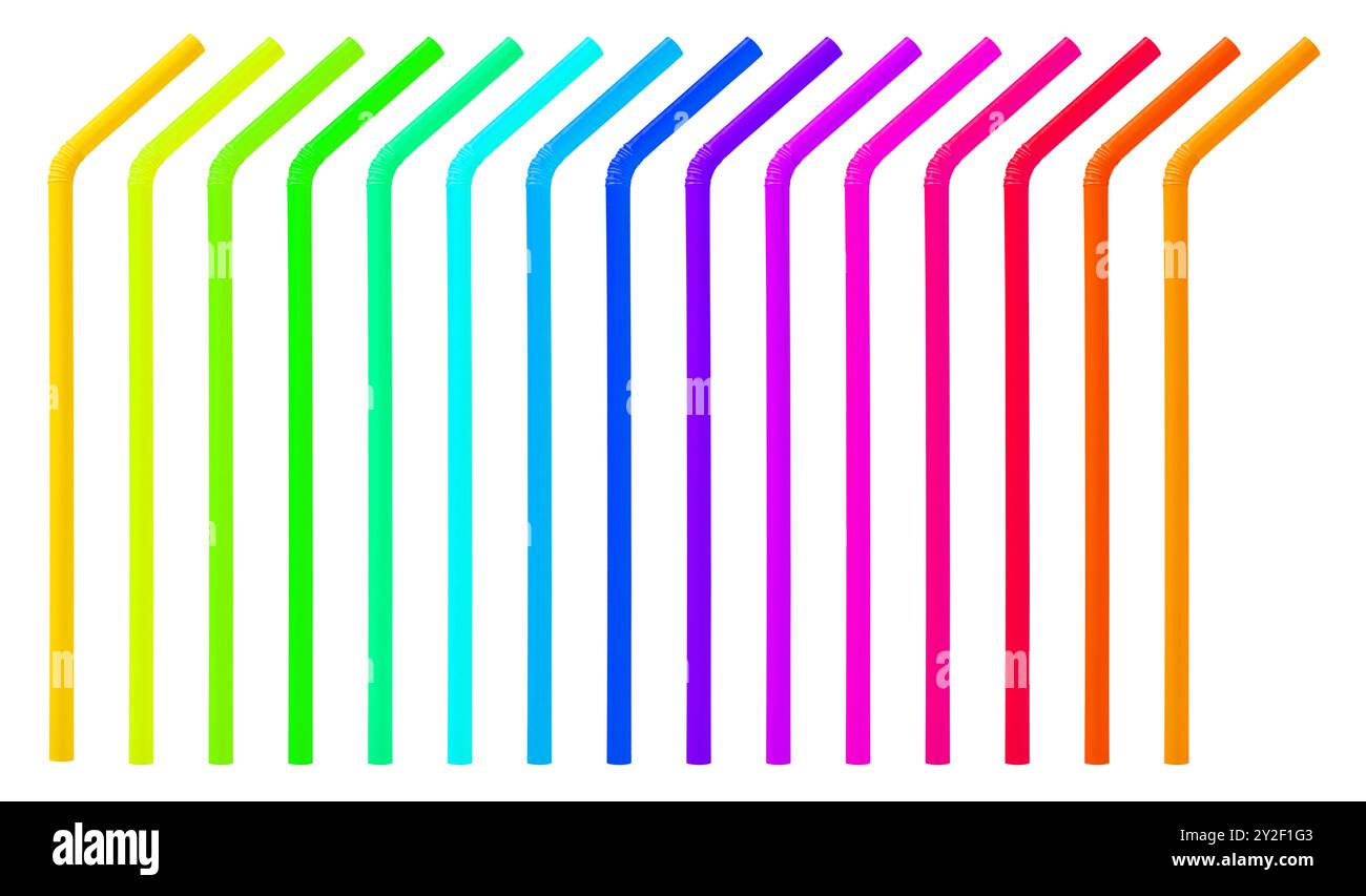 colorful plastic straw set isolated on white background Stock Photo - Alamy