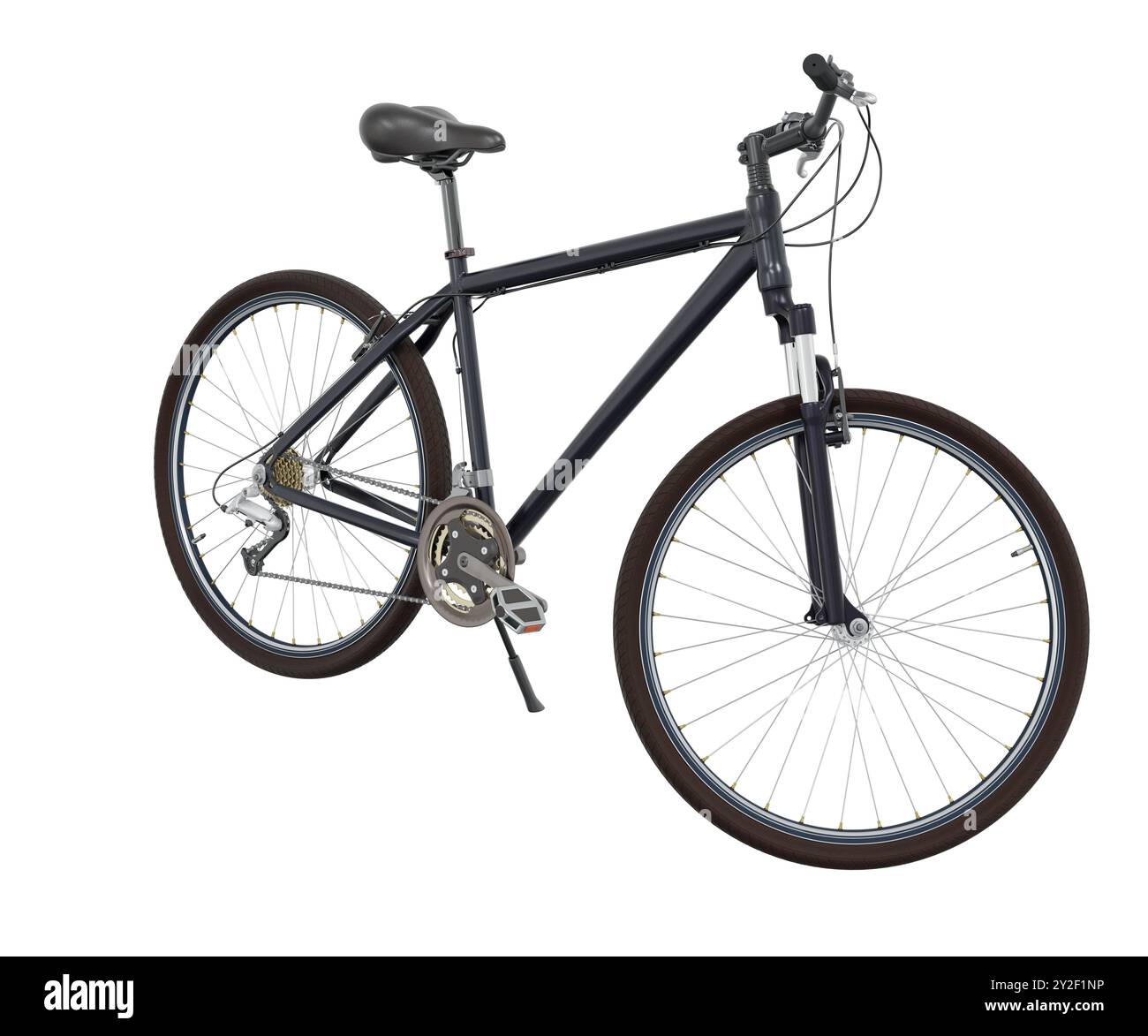 Black bicycle standing while leaning on kickstand, front side view ...