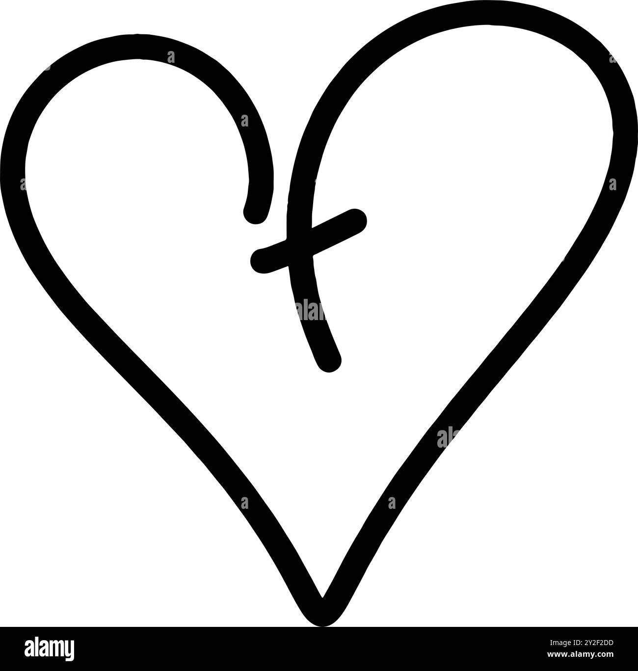 Hand drawn heart with Christian cross in black, isolated Stock Vector ...