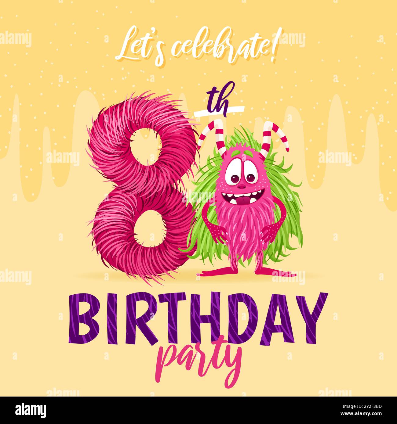 Birthday party invitation card with fluffy monster Stock Vector Image ...