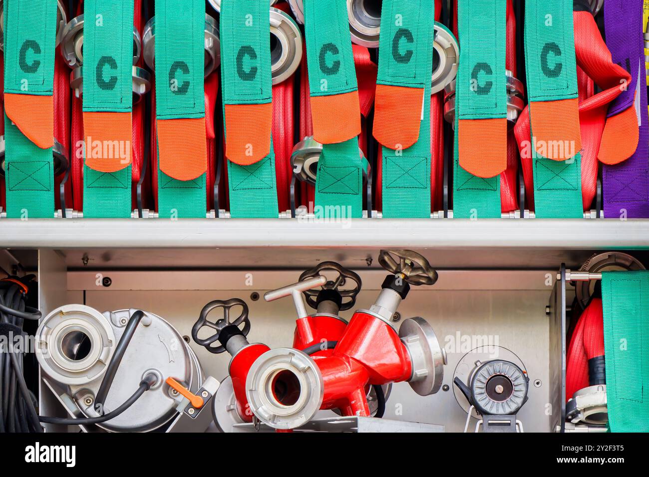 Close up of rescue equipment in a Dutch fire brigade truck Stock Photo ...