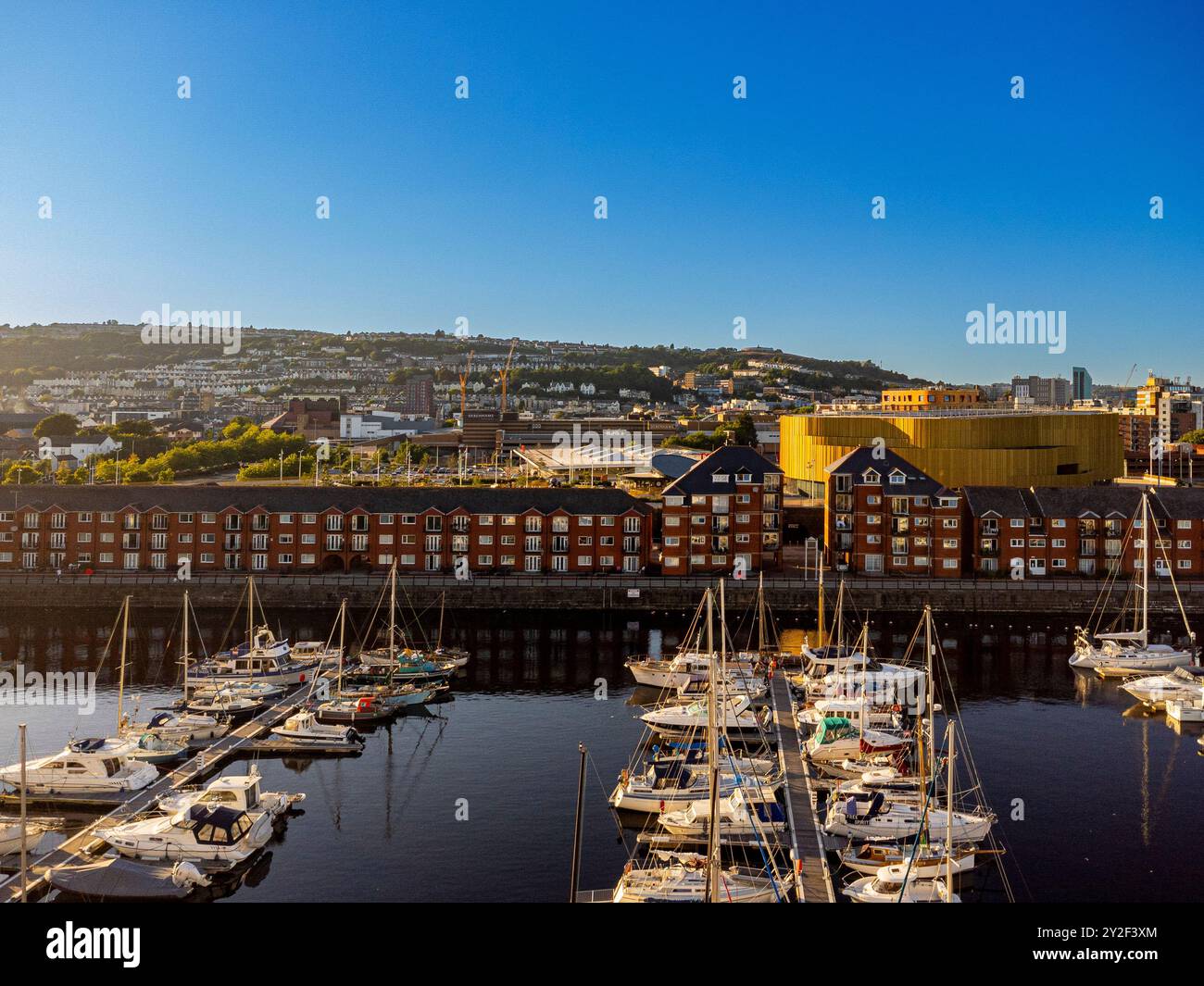 Aerial views of Swansea Marina, part of the Swansea Waterfront ...