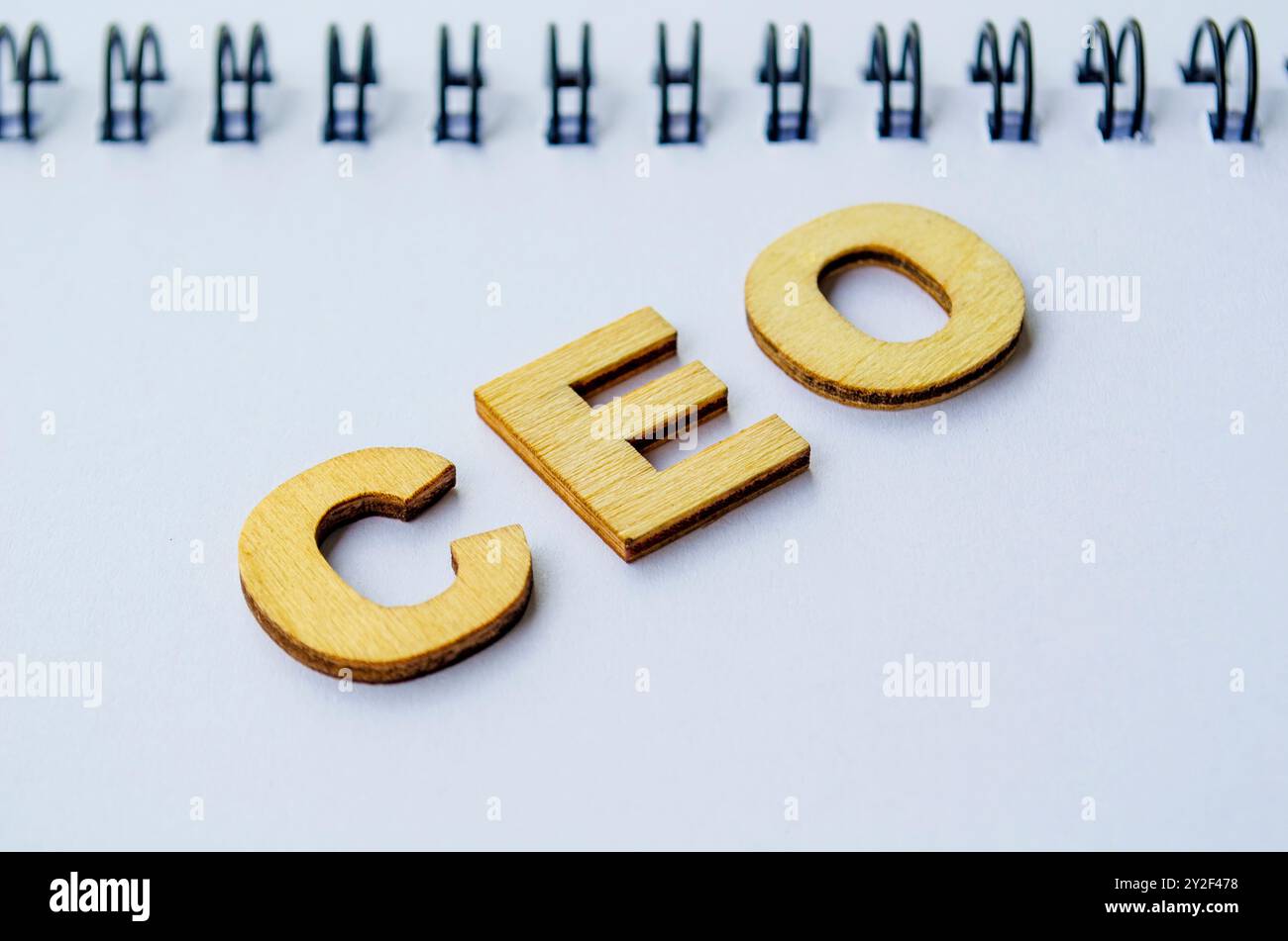 Top view of CEO wooden letters on white notepad. CEO representing Chief ...