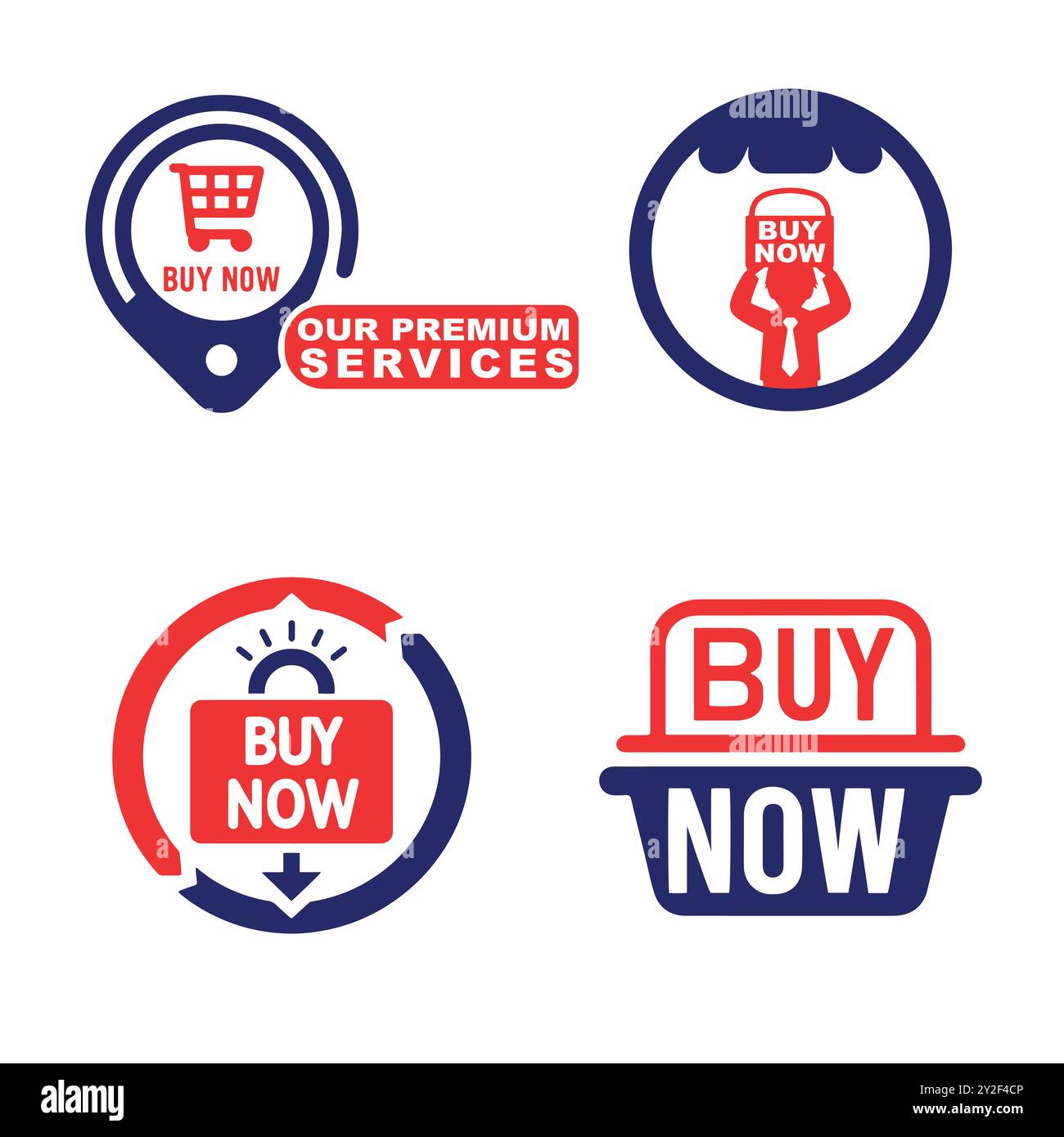 A Blue red "Buy Now" button in a flat vector design white background ...