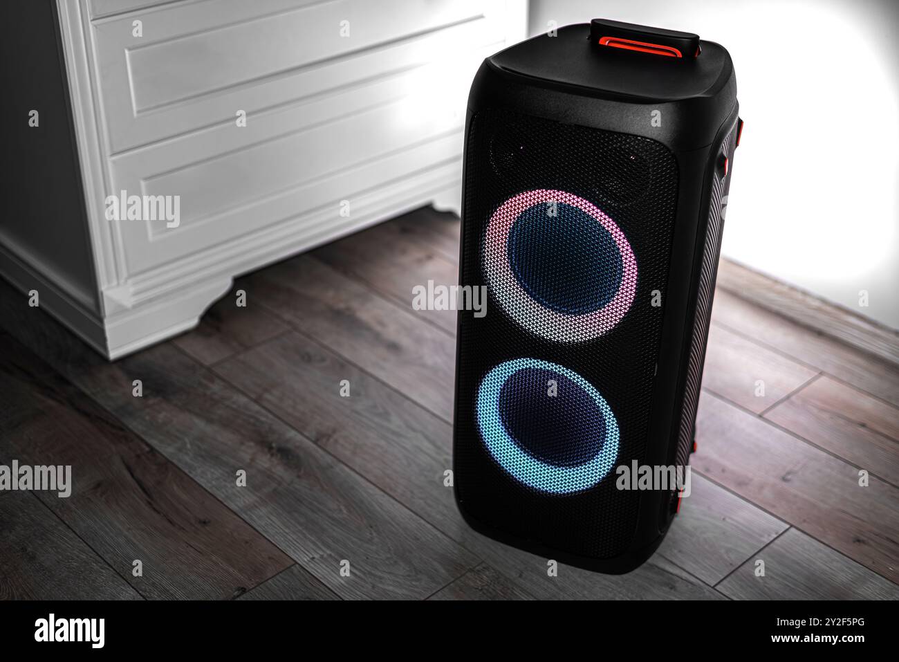 Large wireless speaker in home interior Stock Photo - Alamy