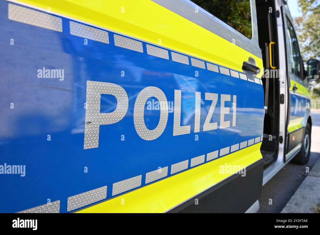 POLICE lettering on a patrol car. The Bavarian border police informs ...