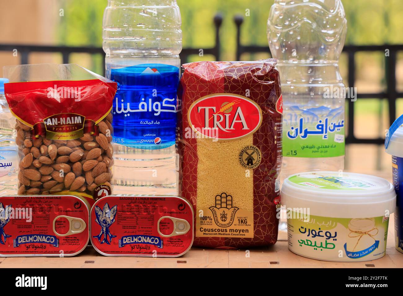 Moroccan food products purchased at the supermarket: Mineral water ...
