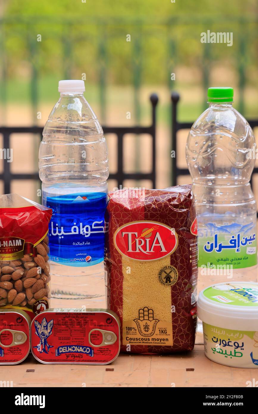 Moroccan food products purchased at the supermarket: Mineral water ...
