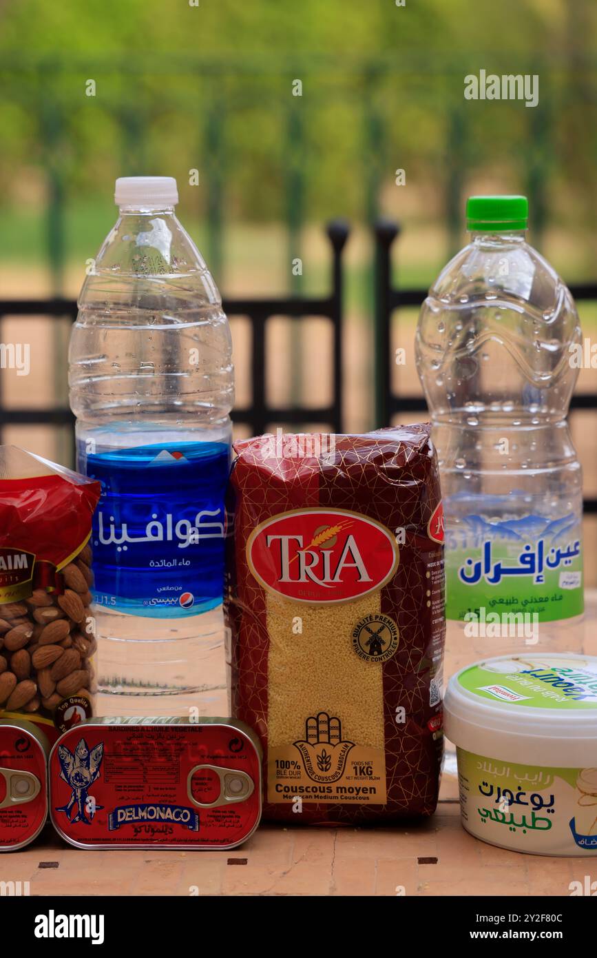 Moroccan food products purchased at the supermarket: Mineral water ...