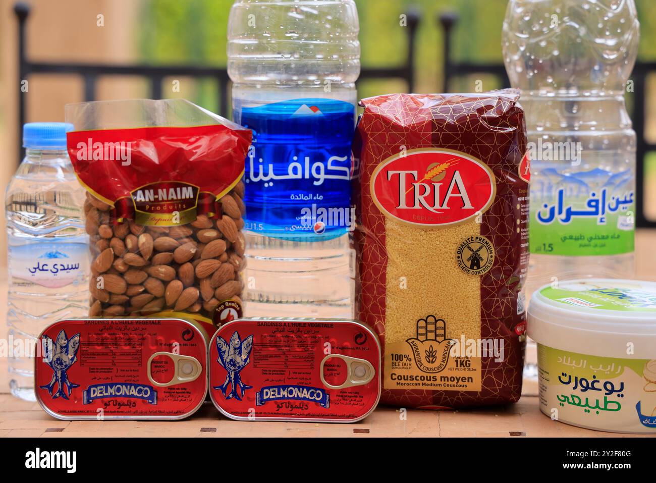 Moroccan food products purchased at the supermarket: Mineral water ...