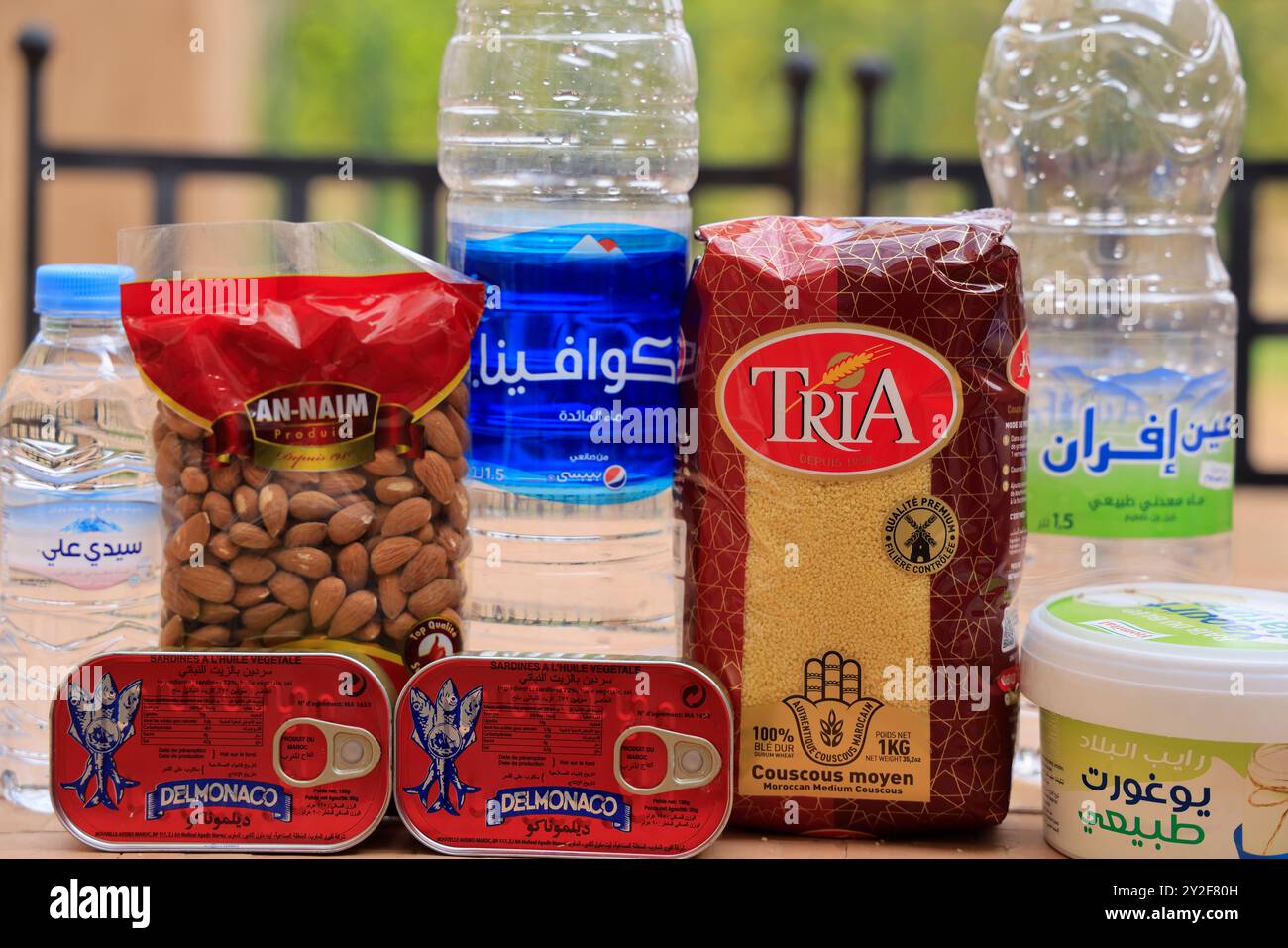 Moroccan food products purchased at the supermarket: Mineral water ...