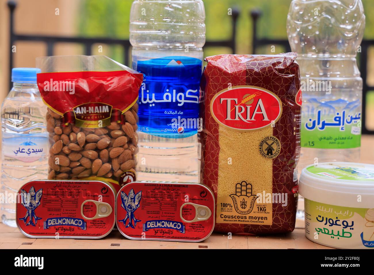 Moroccan food products purchased at the supermarket: Mineral water ...