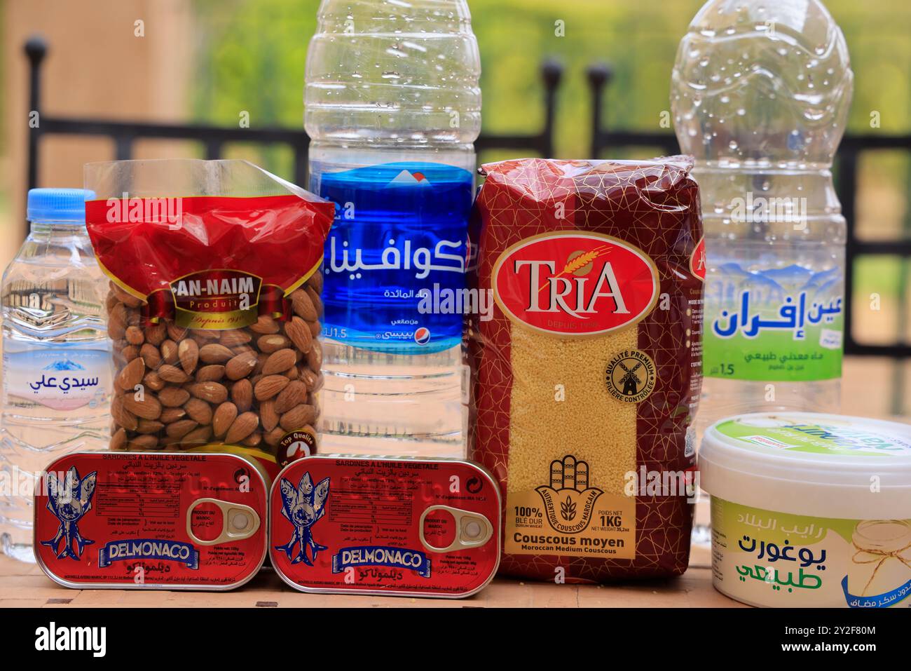 Moroccan food products purchased at the supermarket: Mineral water ...