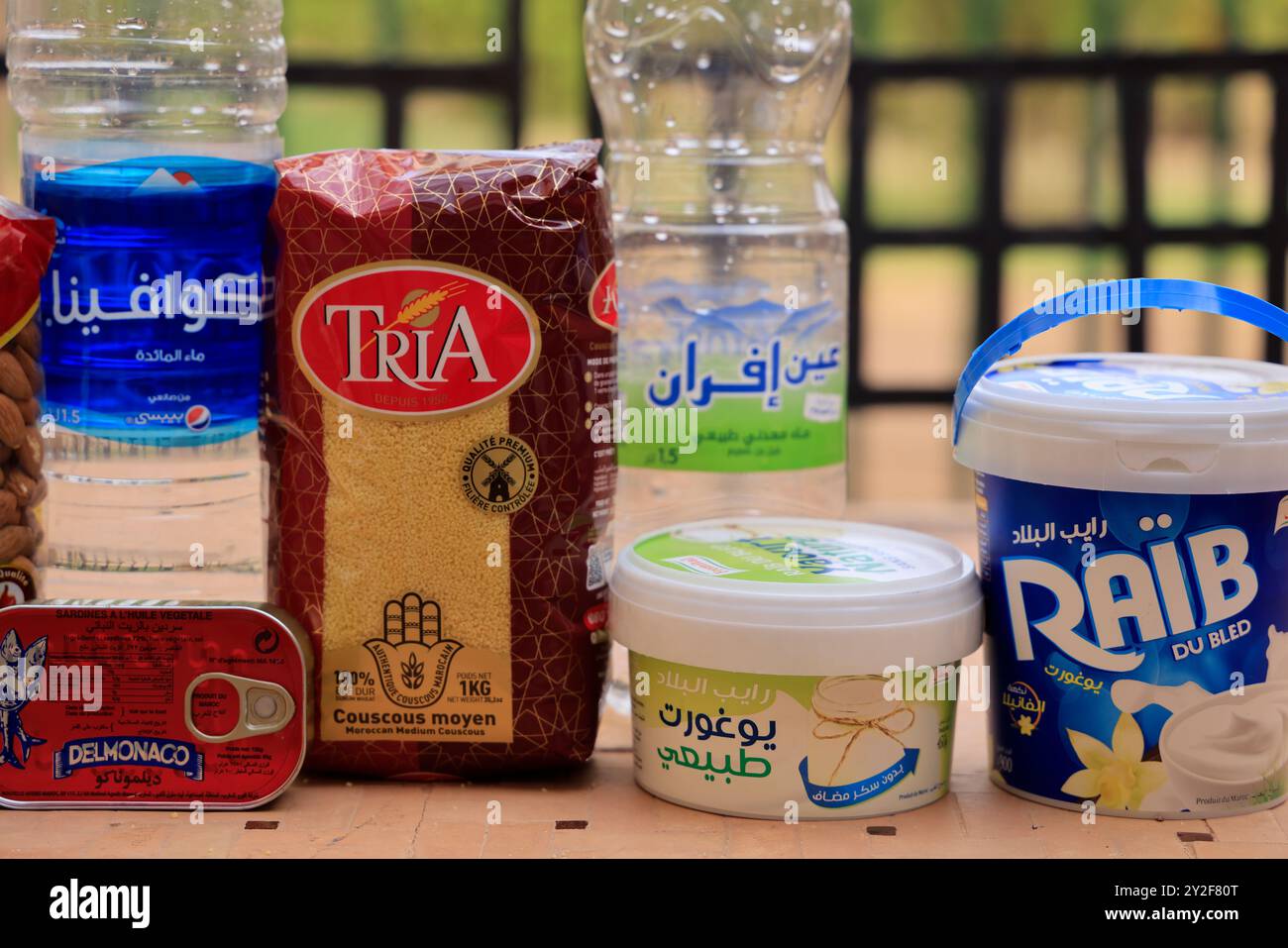 Moroccan food products purchased at the supermarket: Mineral water ...