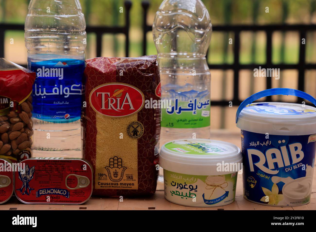 Moroccan food products purchased at the supermarket: Mineral water ...